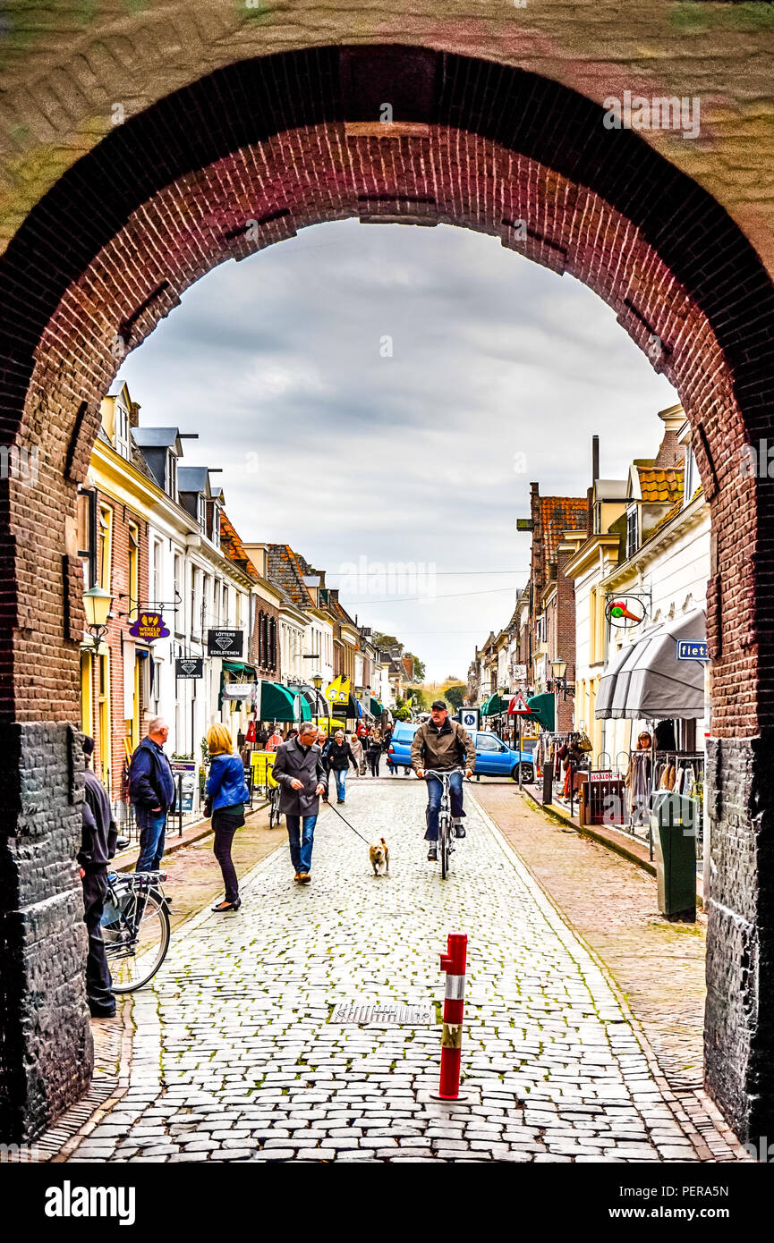 The centuries old Vischpoort or Fish Gate in the historic Dutch fishing ...