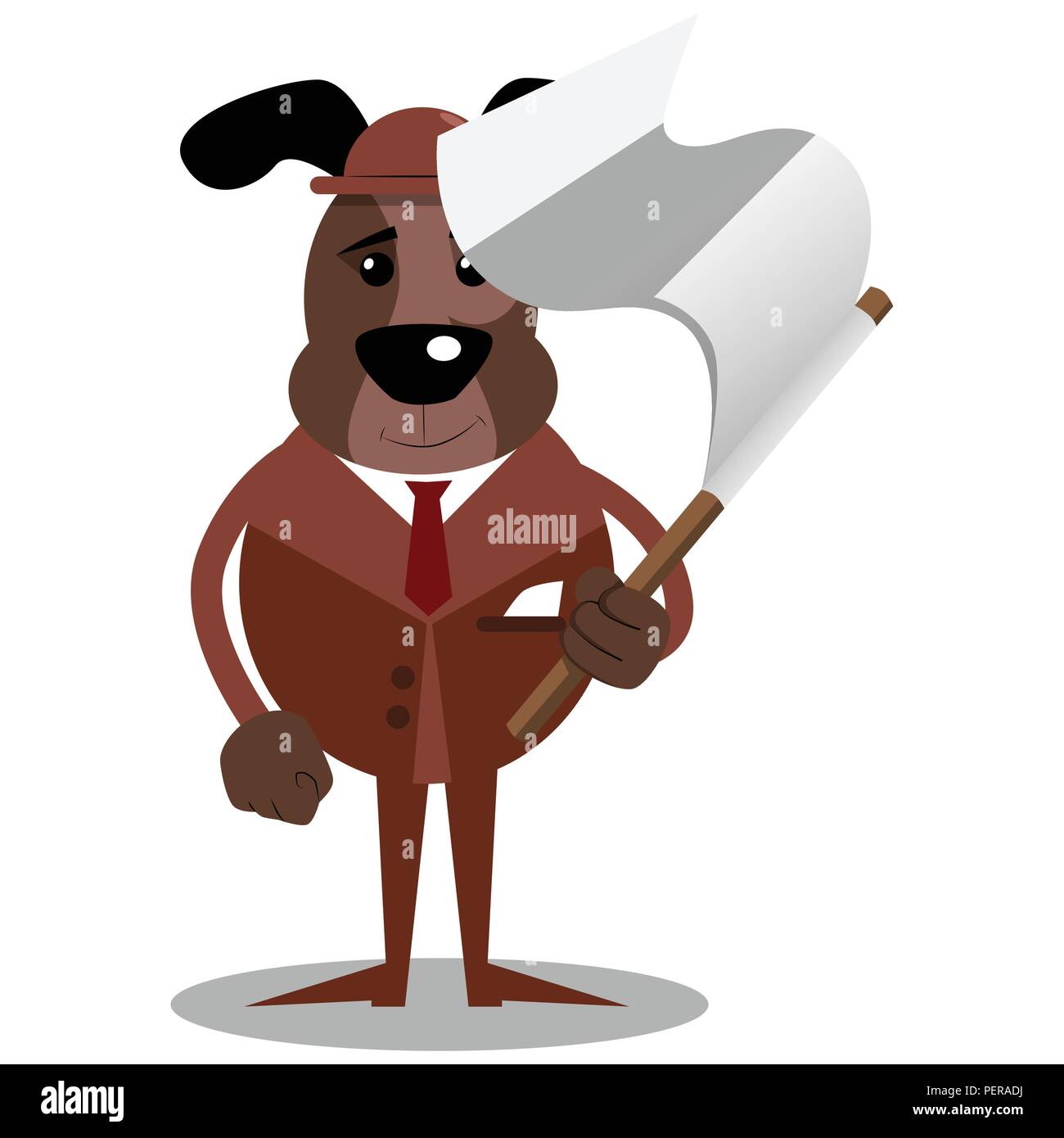 Cartoon vector illustrated business dog holds white flag of surrender ...
