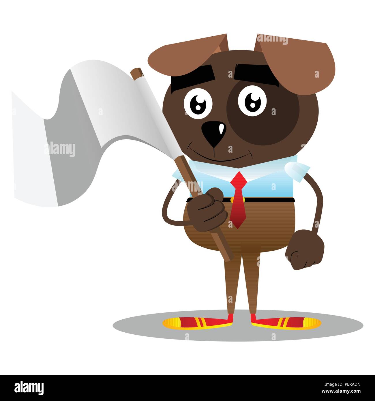 Cartoon vector illustrated business dog holds white flag of surrender ...