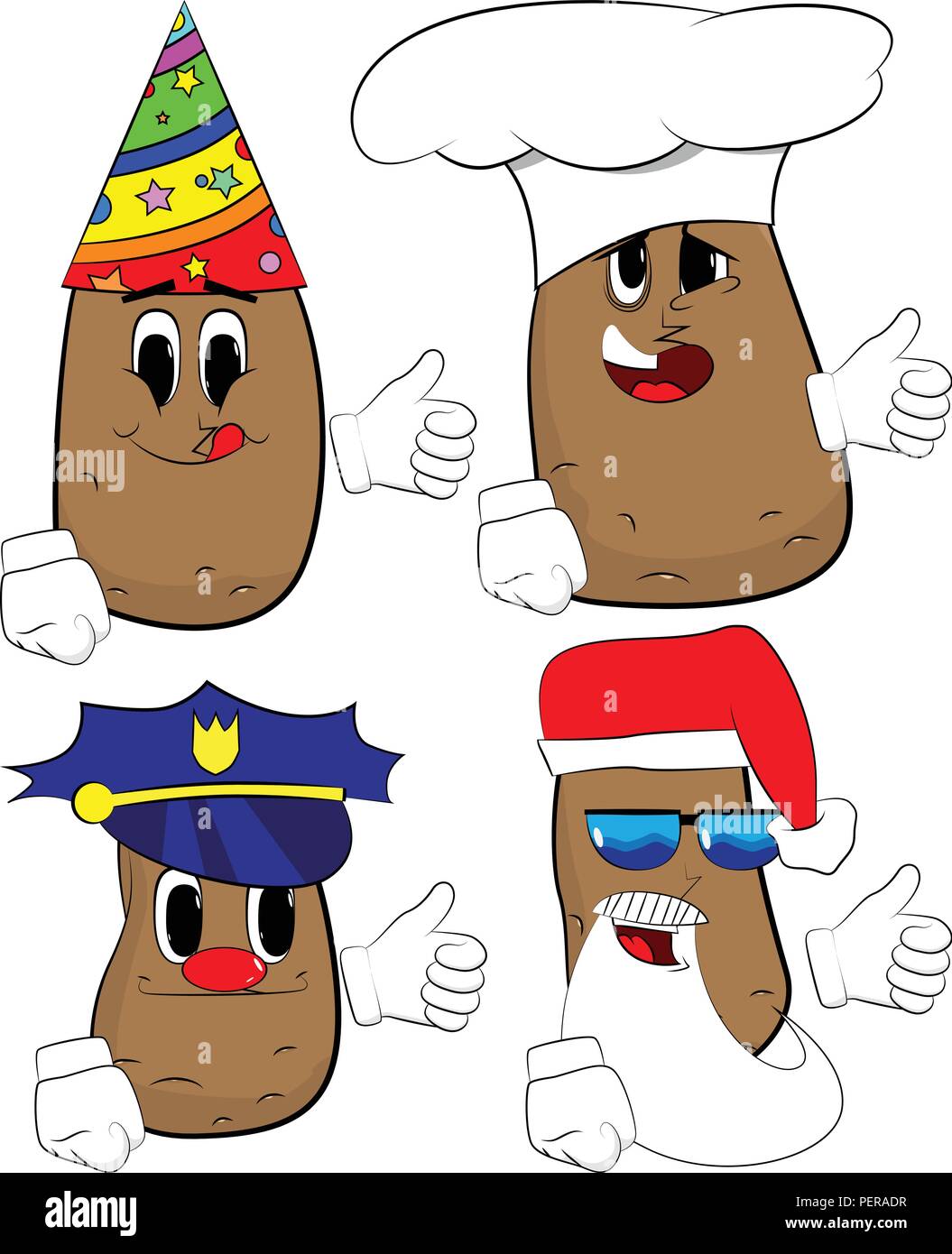 Potatoes making thumbs up sign. Cartoon potato collection with costume ...