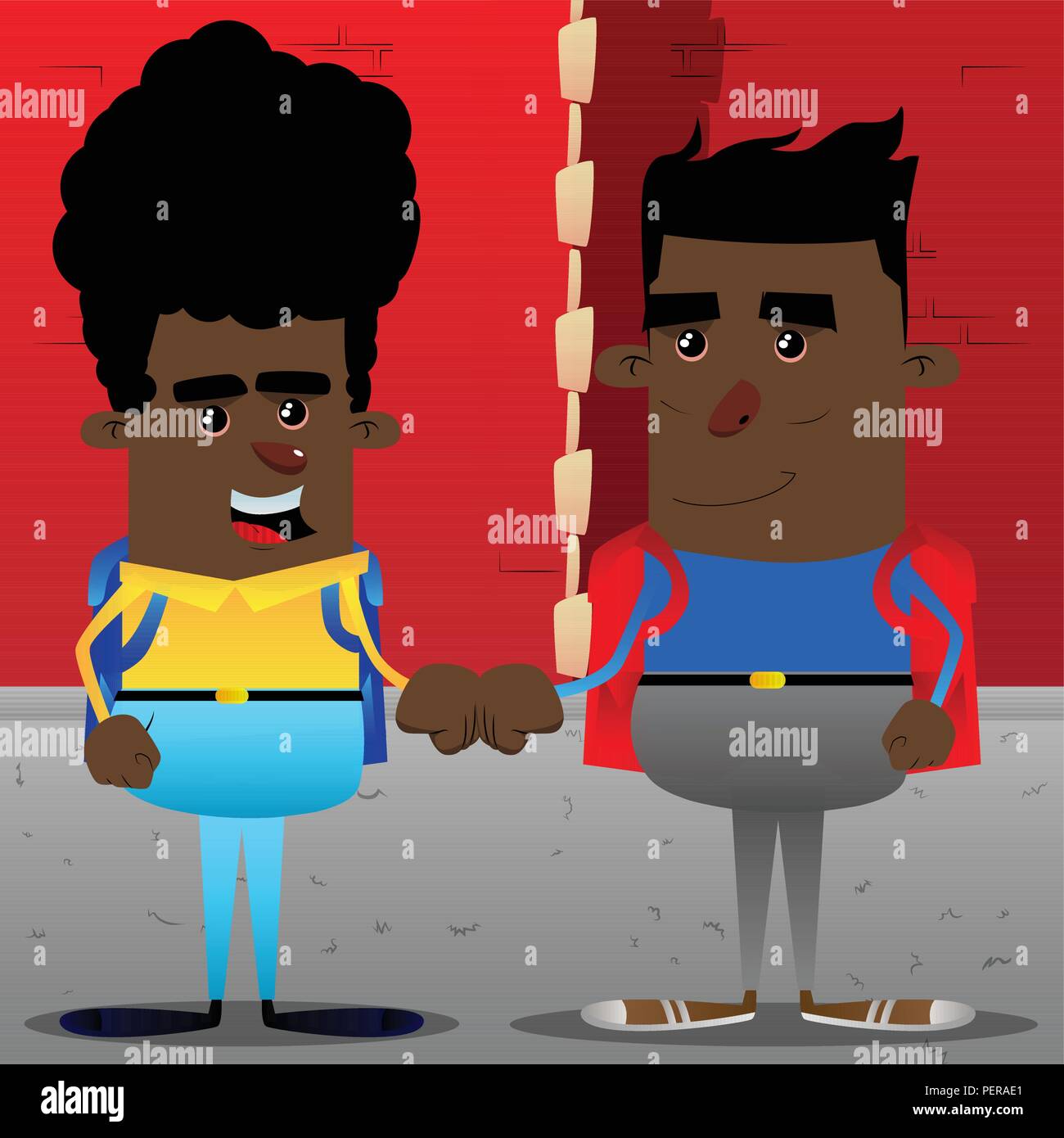 Schoolboys giving a fist bump. Vector cartoon character illustration ...