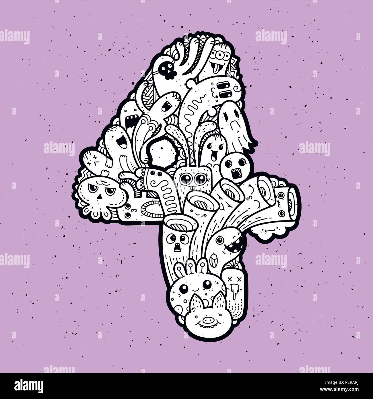 Number Four. Hand drawn doodled kids numbers. Cute monstred numbers ...