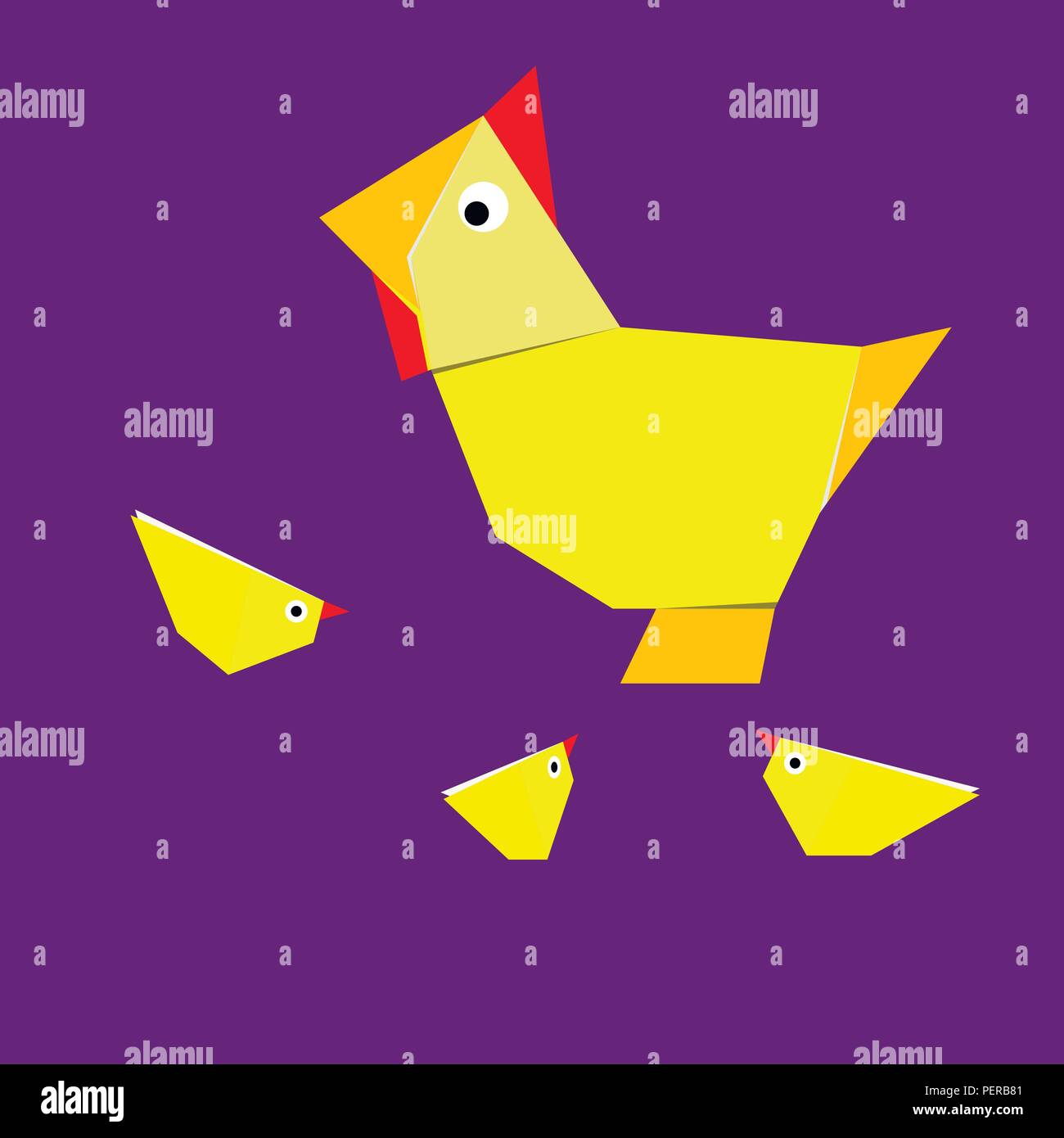 origami chicken and chicken on a blue background Stock Vector Image ...