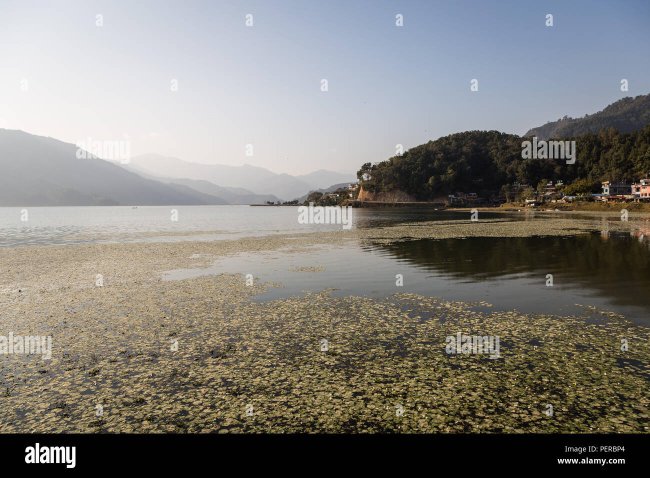 Sunset over the stunning Phewa lake in Pokhara at the feet of the ...