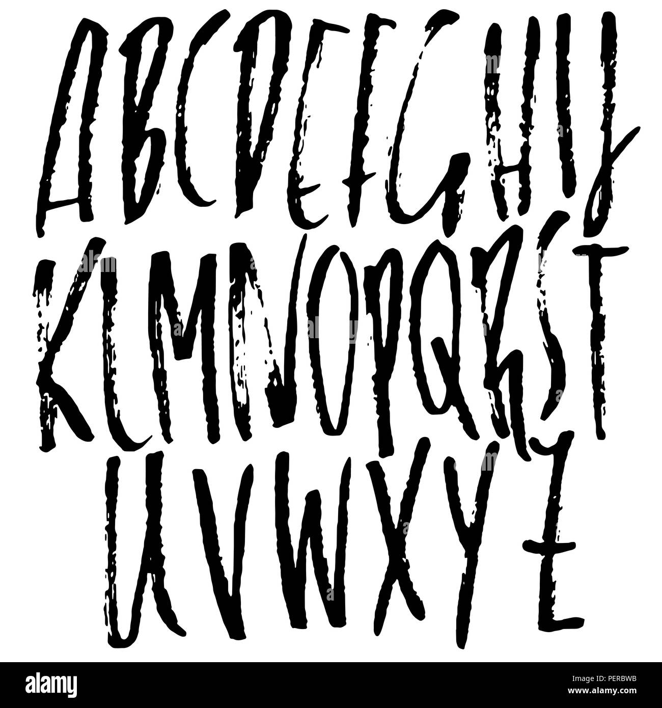 Hand drawn modern dry brush lettering. Grunge style alphabet ...