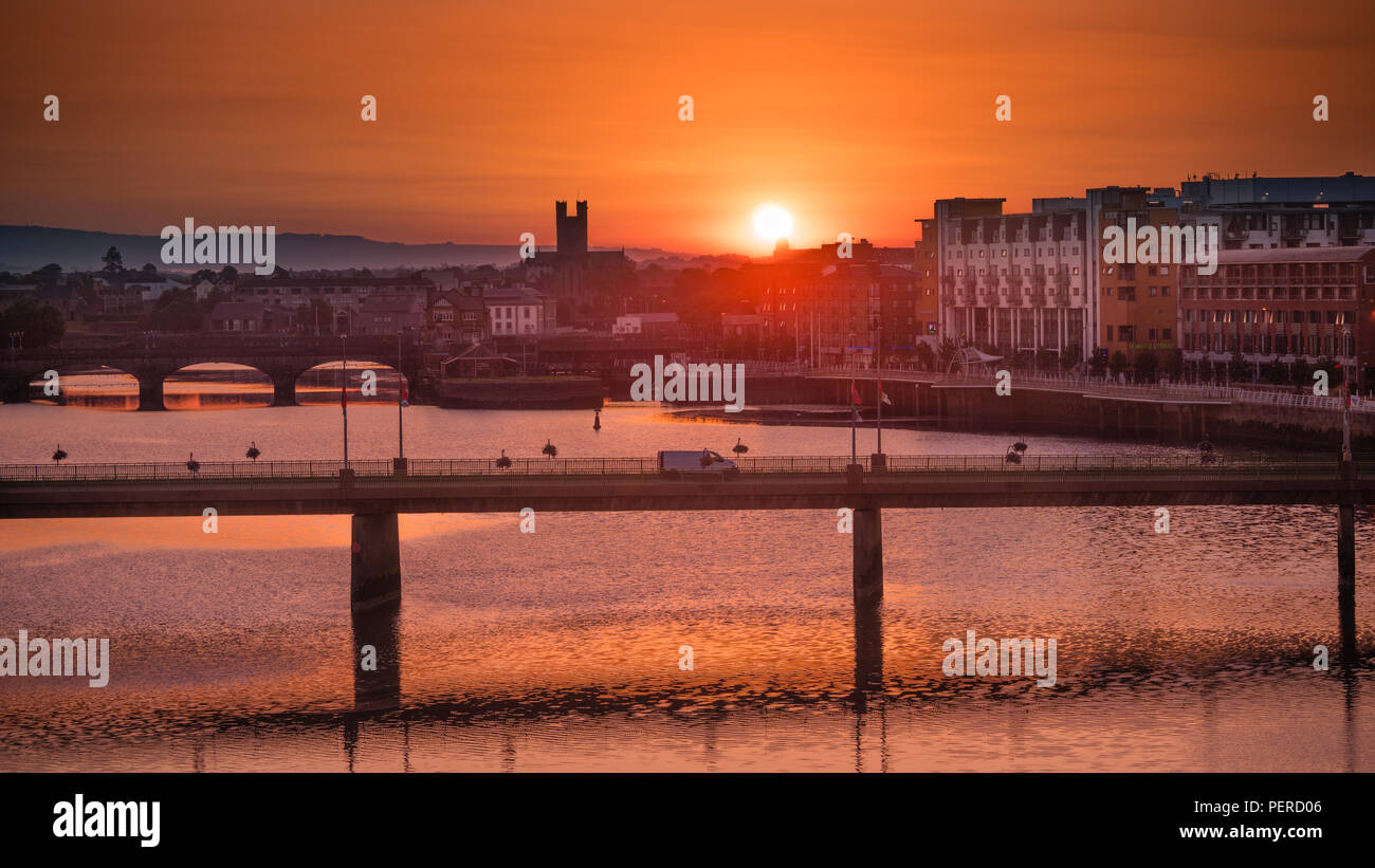 The city of Limerick ireland at dawn in 2018 with the river shannon and ...