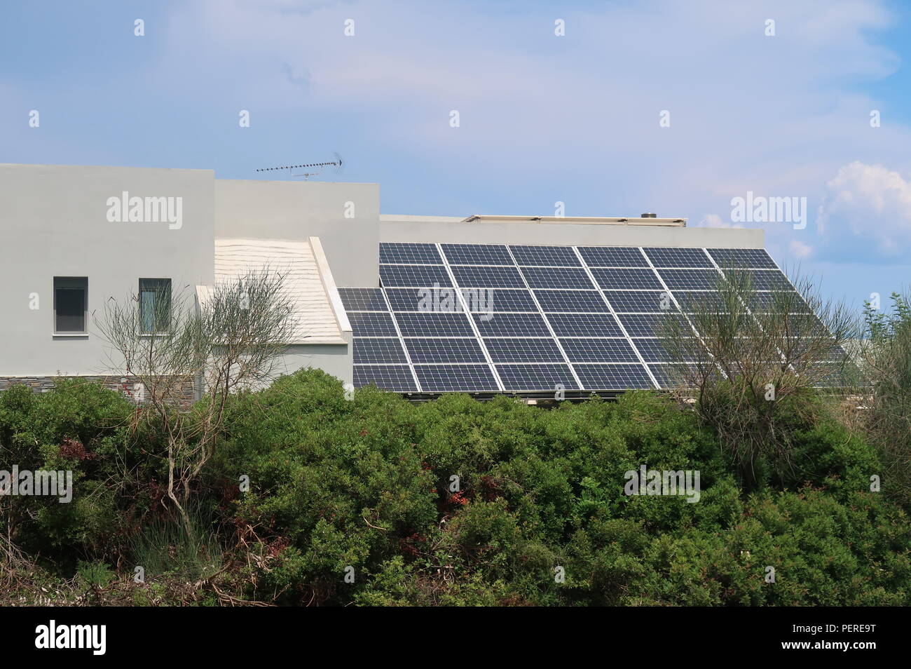 Solar panel installed on the apartment roof Stock Photo - Alamy