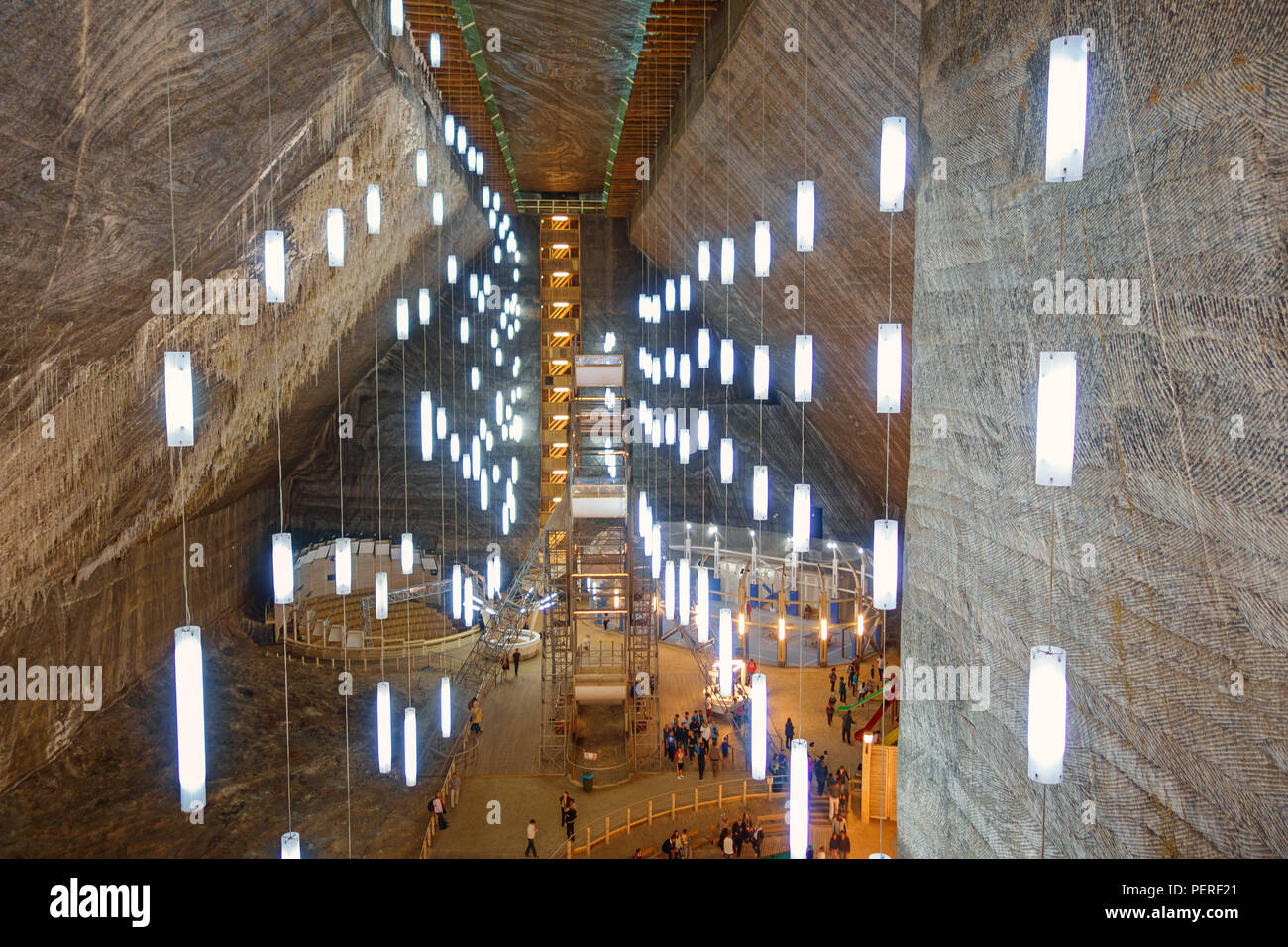 Interior of the Salina Turda salt mine in the city of Turda ...