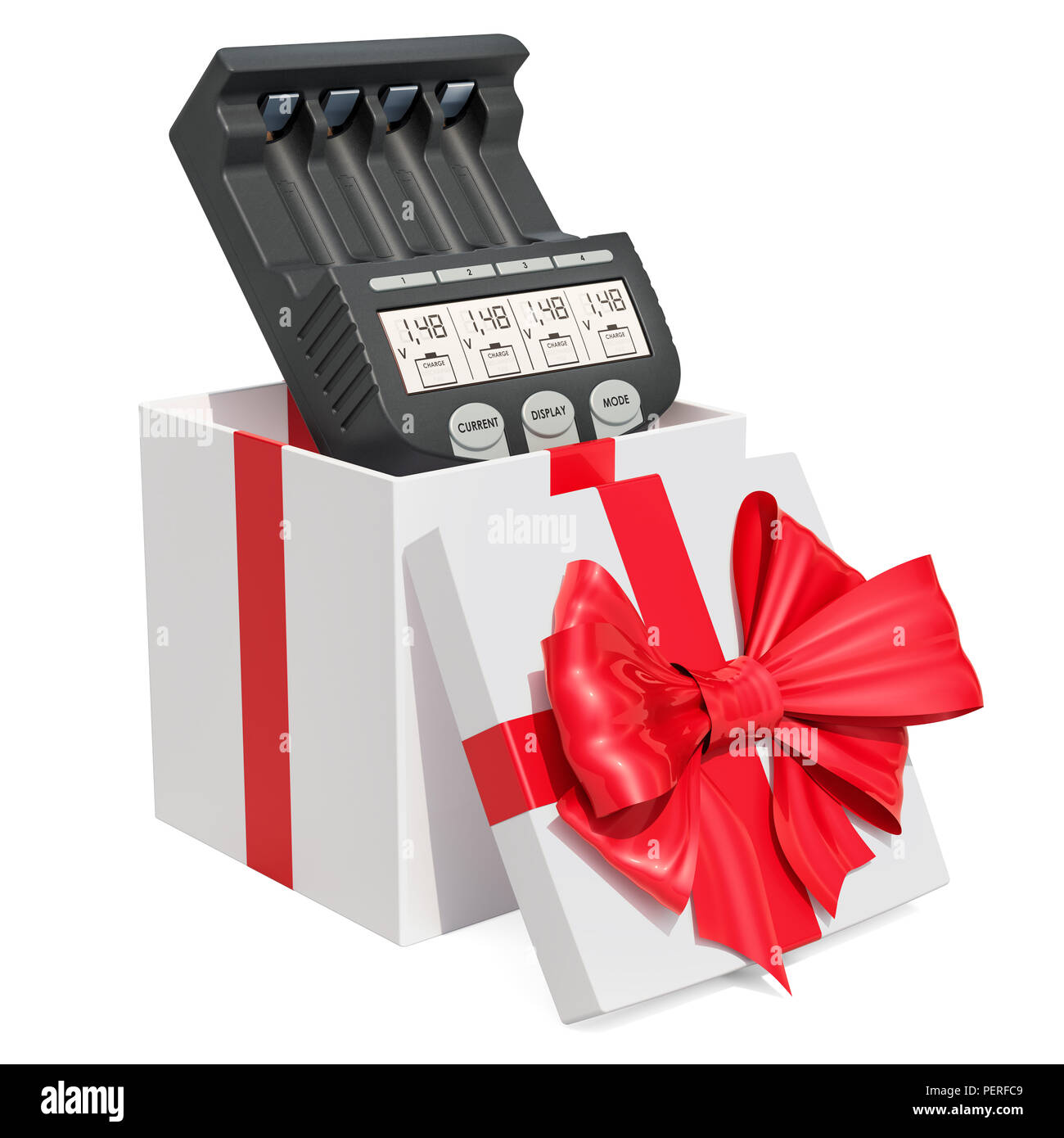 Smart Battery Charger inside gift box, gift concept. 3D rendering ...