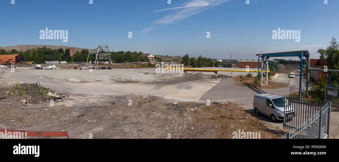 Site of the closed Maltby Colliery, south Yorkshire. Yellow pipe is ...