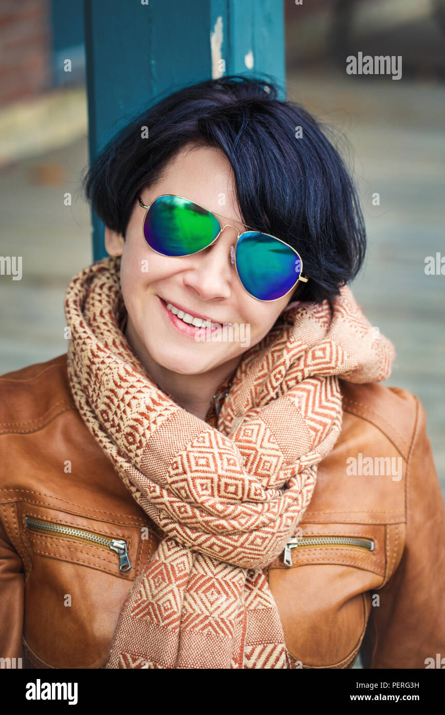 Portrait Of Smiling Middle Aged Caucasian Dark Haired Brunette Woman