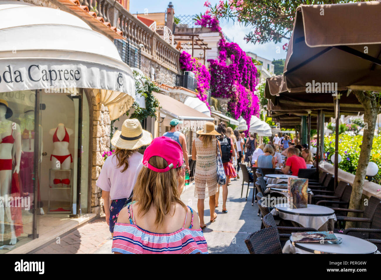 tourists crowds shopping isle of capri anacapri, amalfi coast Italy ...