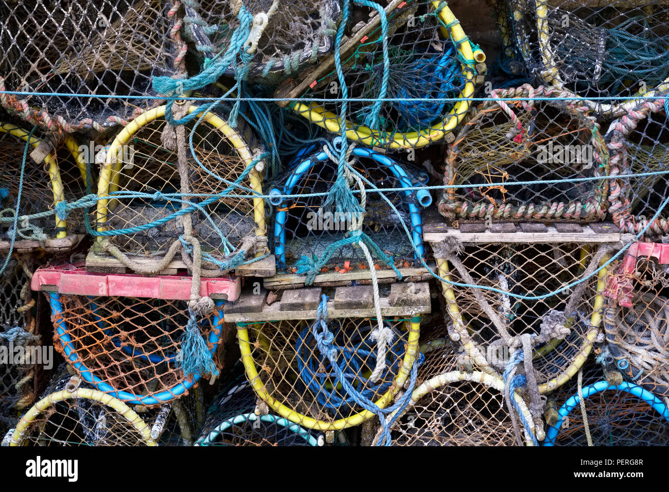 Many stacked lobster baskets hi-res stock photography and images - Alamy