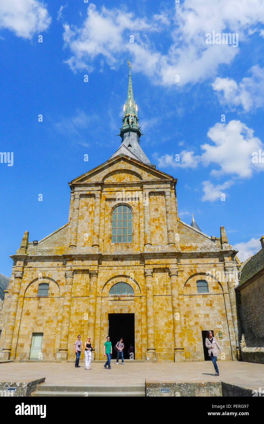 Church, Abbey Cathedral atop at the top of world famous mont st michel ...