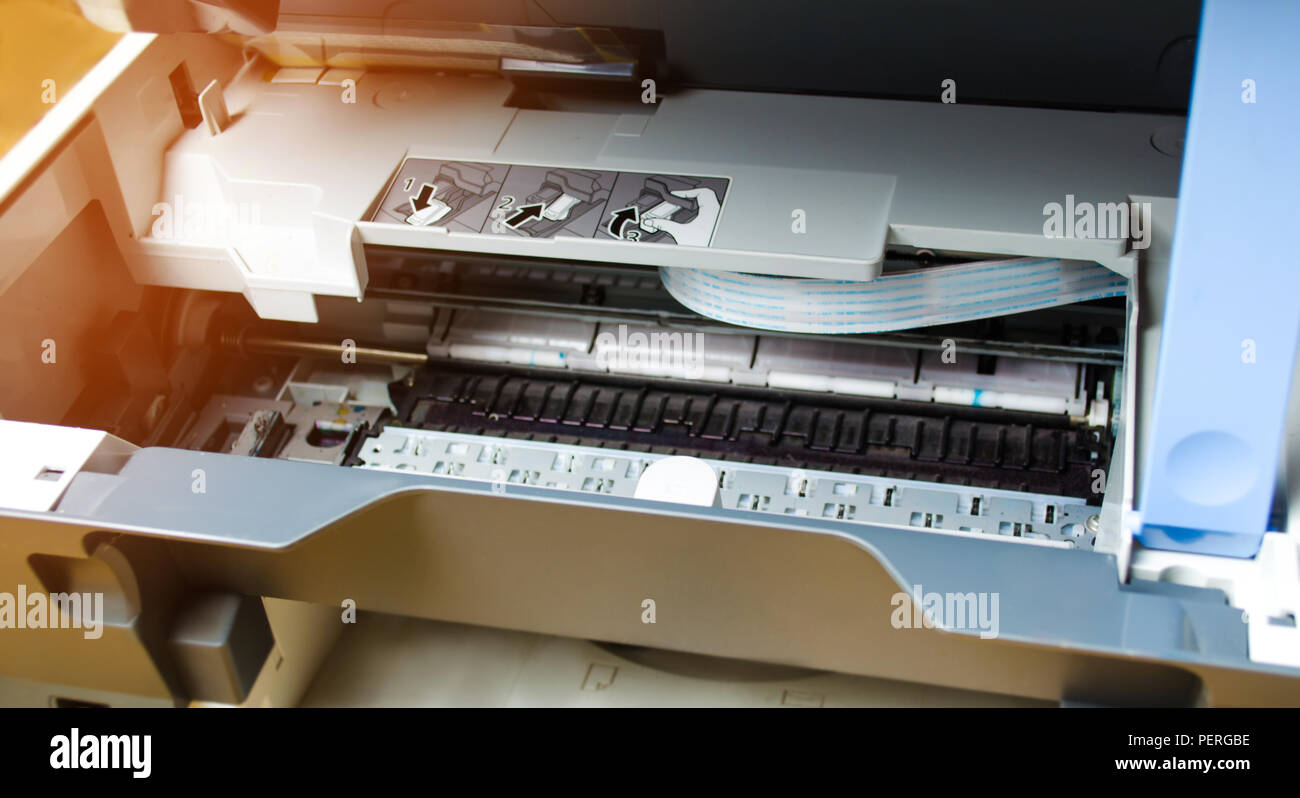printer repair close up. digital photocopier machine. printing ...