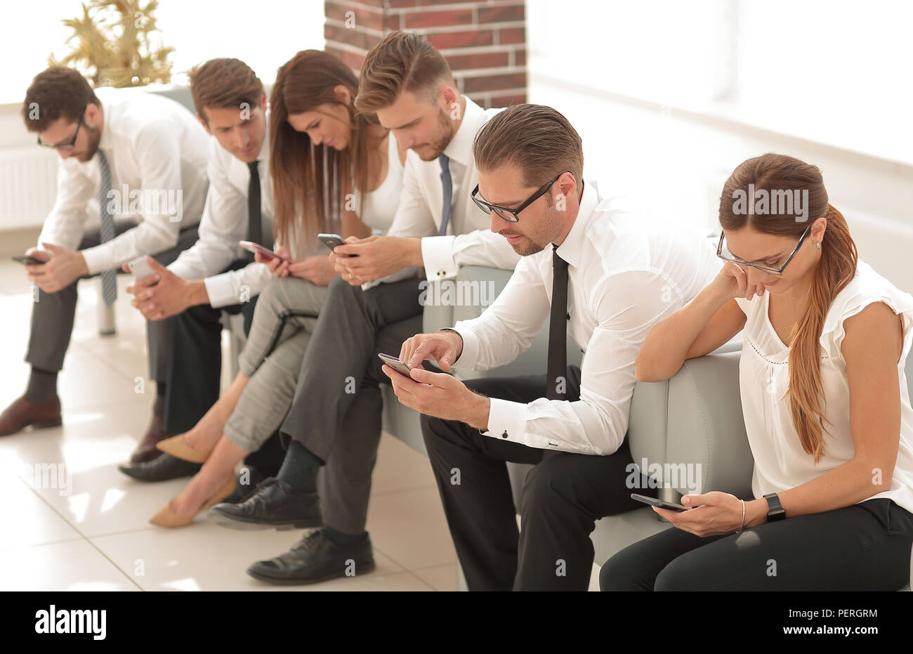 group of employees is waiting for the start of a business meeting Stock ...