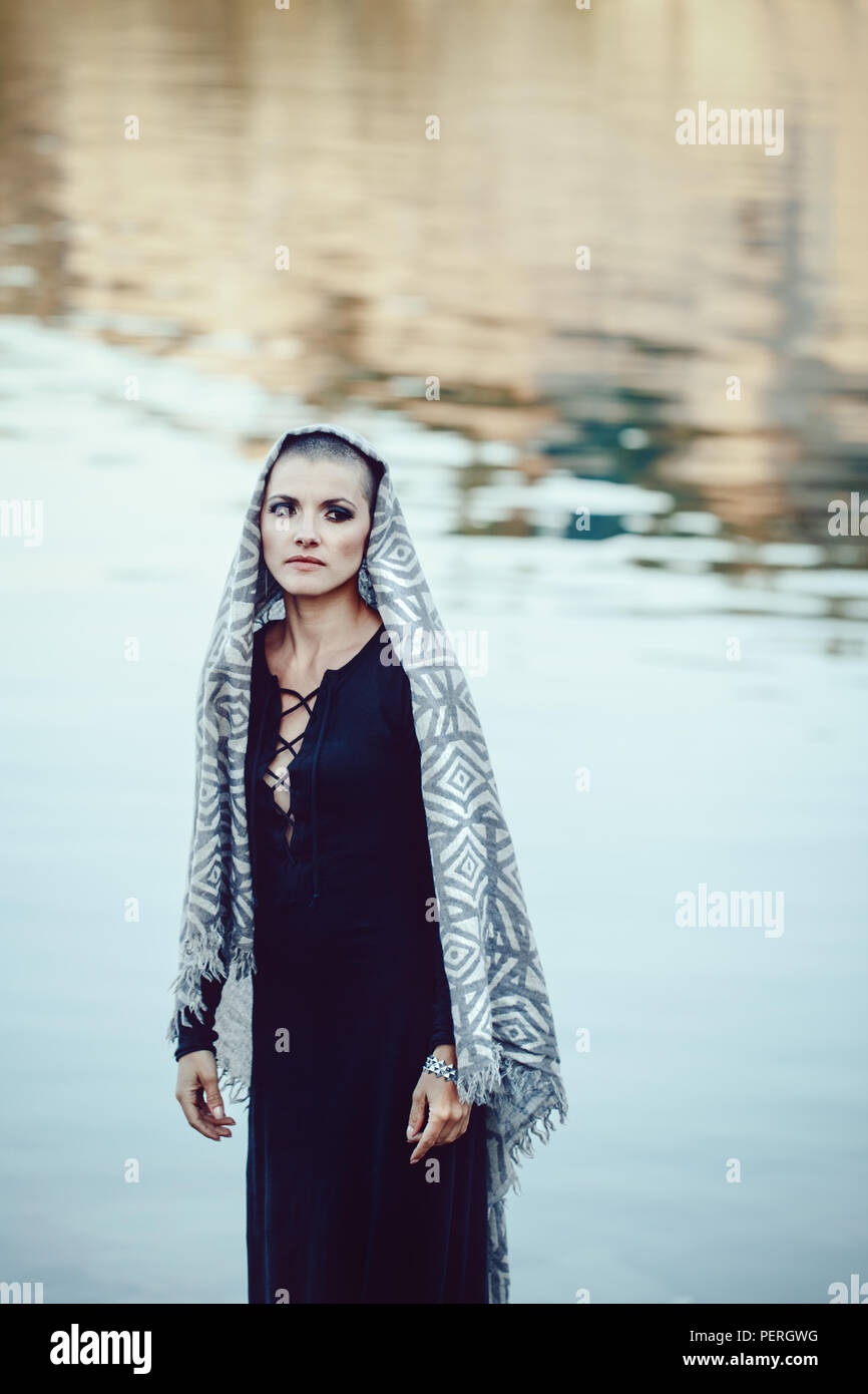 Portrait Of Sad Beautiful Caucasian White Young Bald Girl Woman With