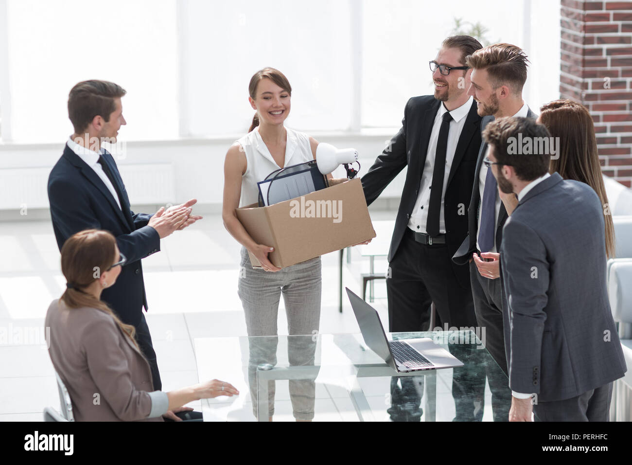 boss and business team meet new employee Stock Photo - Alamy