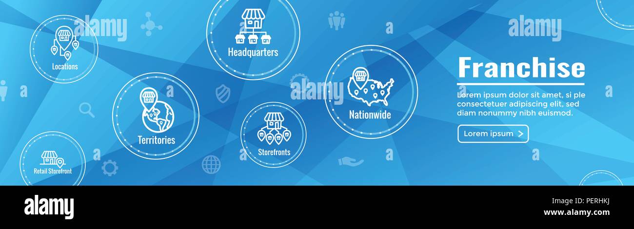 Franchise Icon Set with Home Office, corporate Headquarters ...