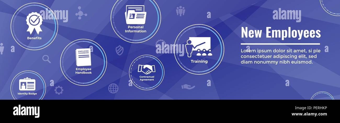 New Employee Hiring Process icon set with handbook, checklist, etc ...