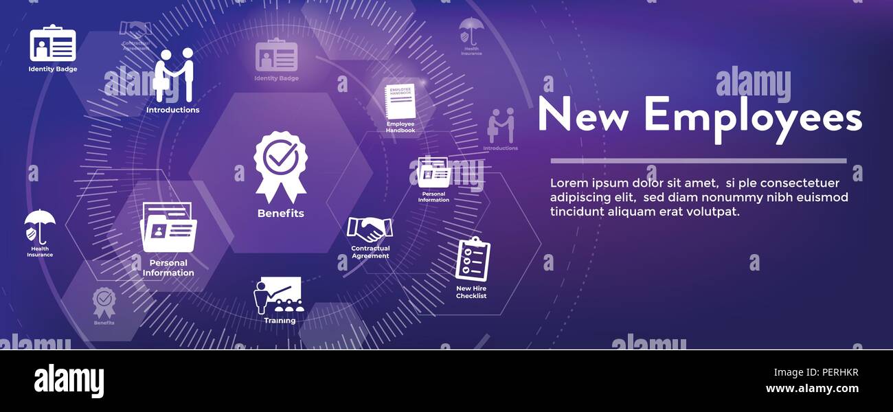 New Employee Hiring Process icon set - handbook, checklist, etc Stock ...