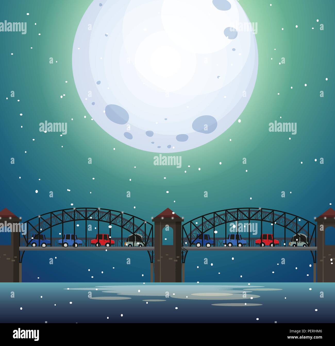 A bridge landscape at night illustration Stock Vector Image & Art - Alamy