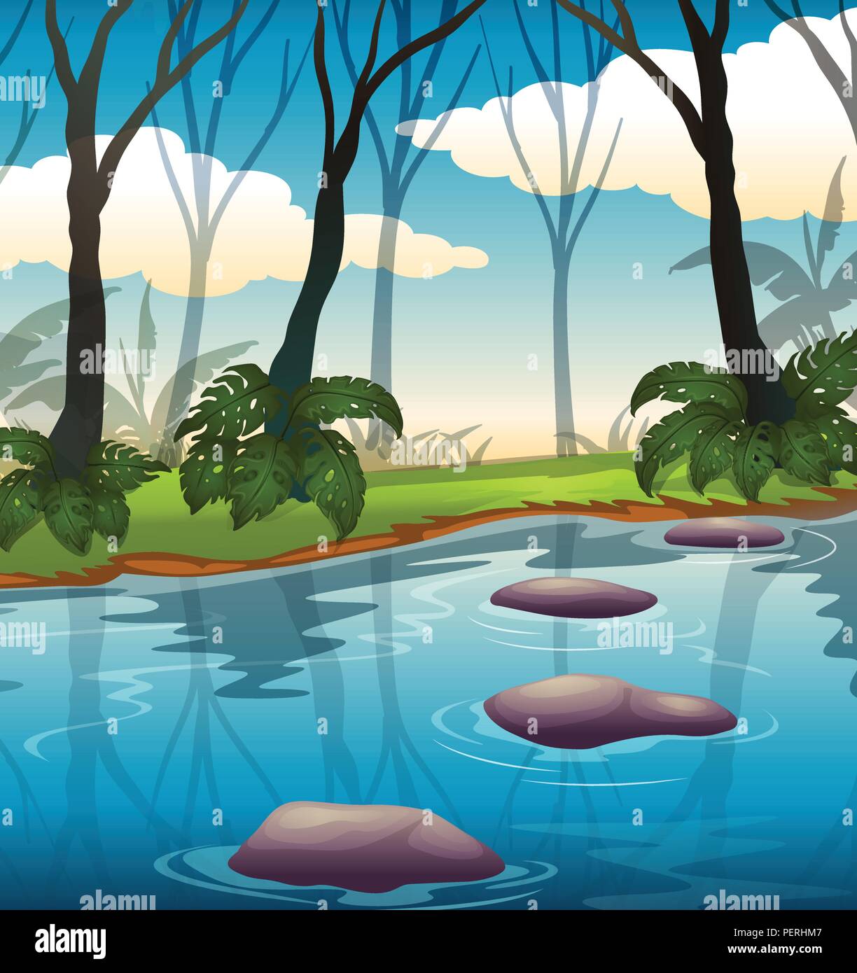 A beautiful lake landscape illustration Stock Vector Image & Art - Alamy