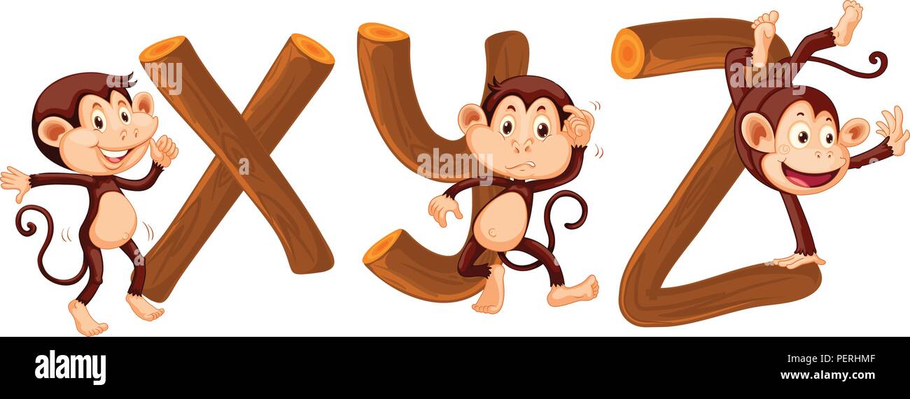 Monkey and wood alphabet illustration Stock Vector Image & Art - Alamy