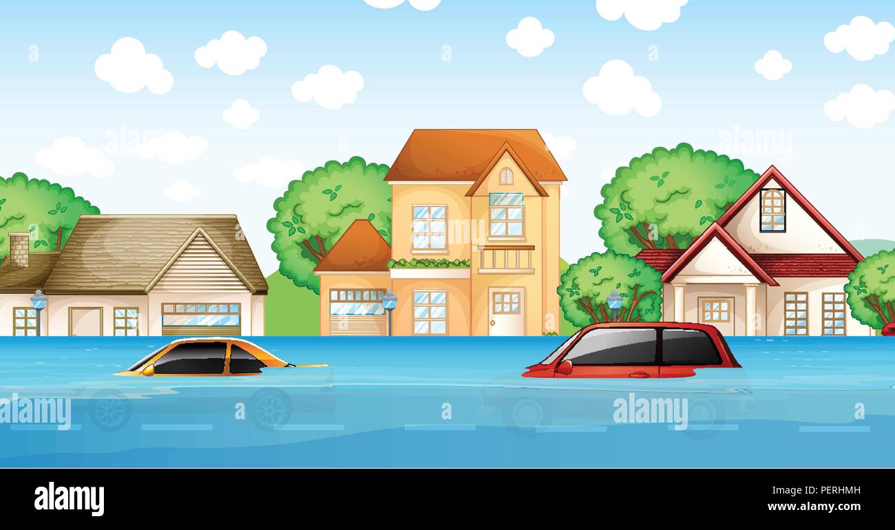 A flood disaster scene illustration Stock Vector Image & Art - Alamy
