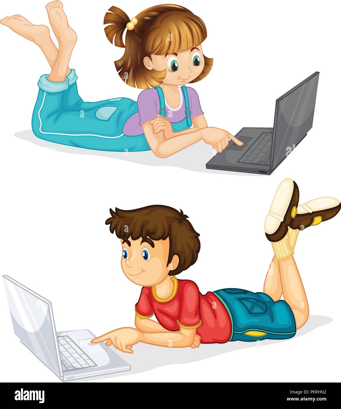 Children using laptop on white background illustration Stock Vector ...