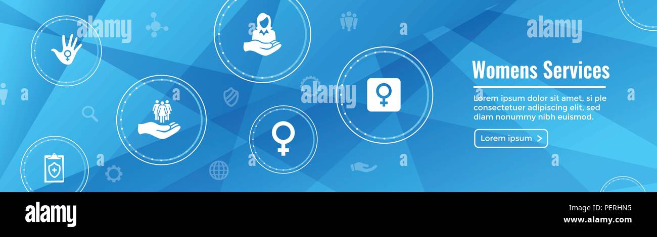Women's Services Icon Set and Web Header Banner w Female Symbol Stock ...