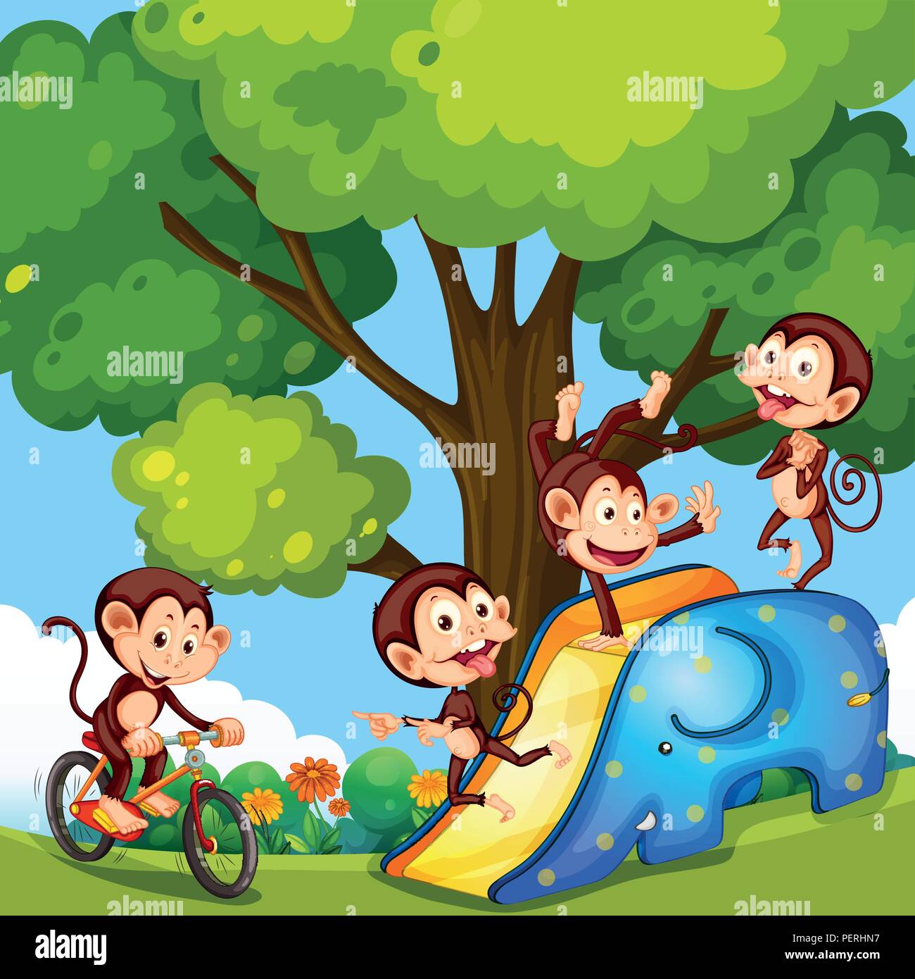 A group of monkey at playfround illustration Stock Vector Image & Art ...