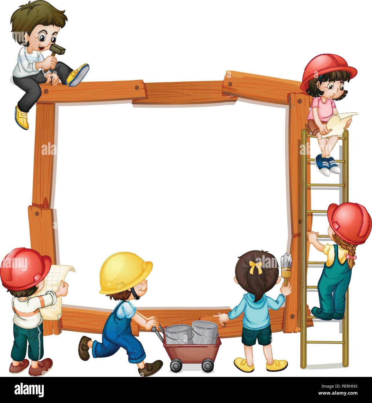 Cute boy and girl worker frame illustration Stock Vector Image & Art ...
