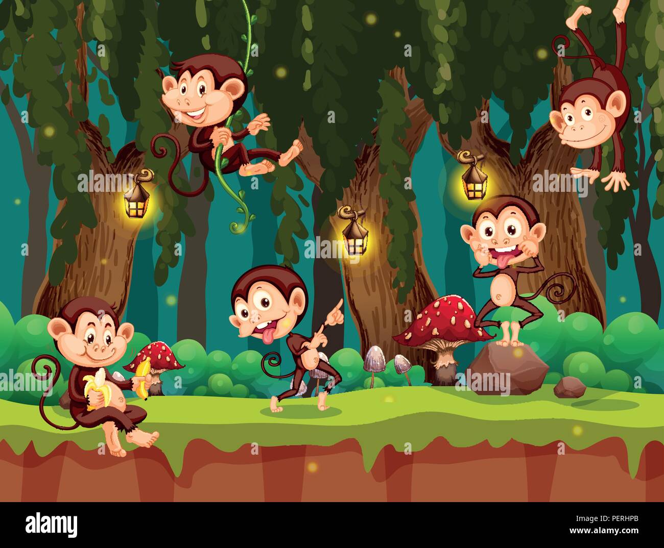 A group of monkey in jungle illustration Stock Vector Image & Art - Alamy