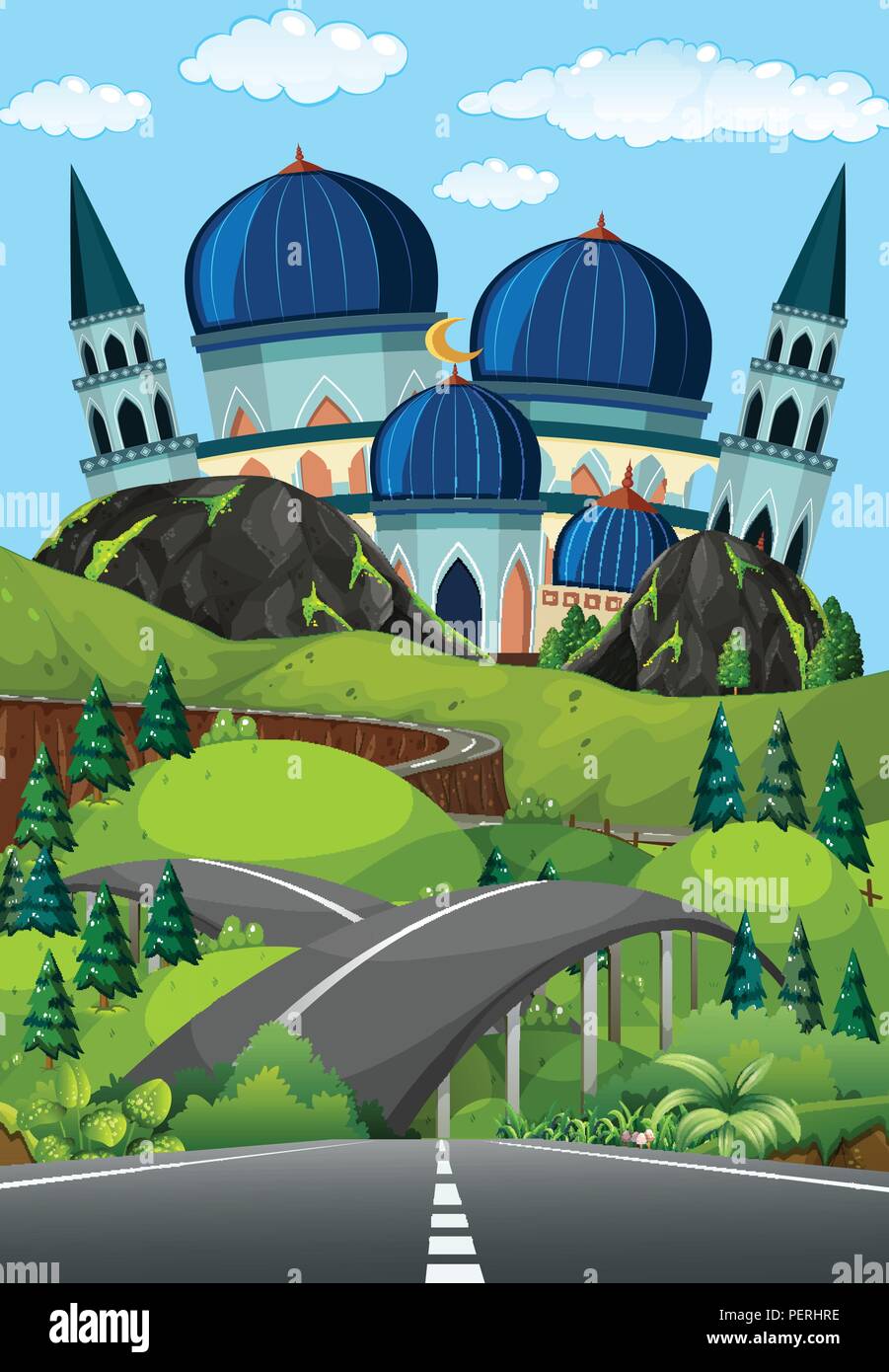 A road to beautiful mosque illustration Stock Vector Image & Art - Alamy