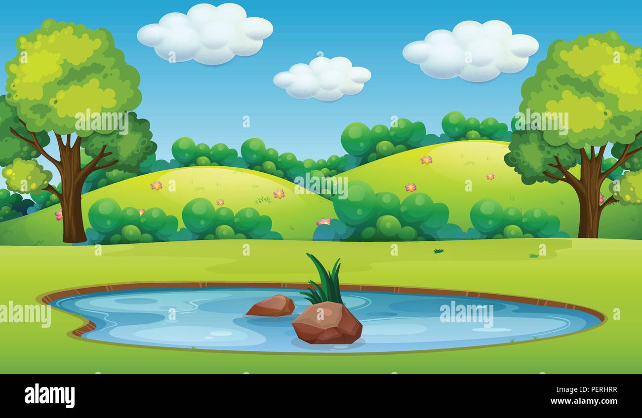 A nature pond landscape illustration Stock Vector Image & Art - Alamy