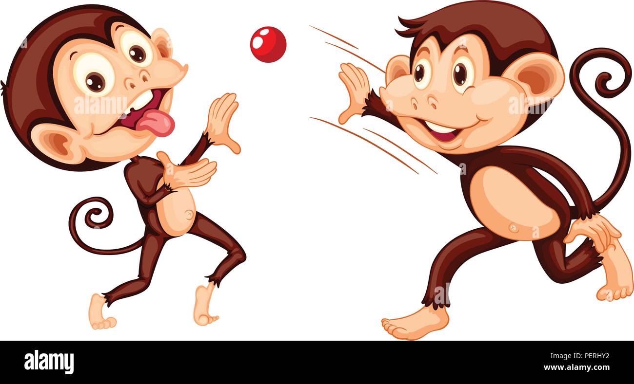 Monkey playing ball on white background illustration Stock Vector Image ...