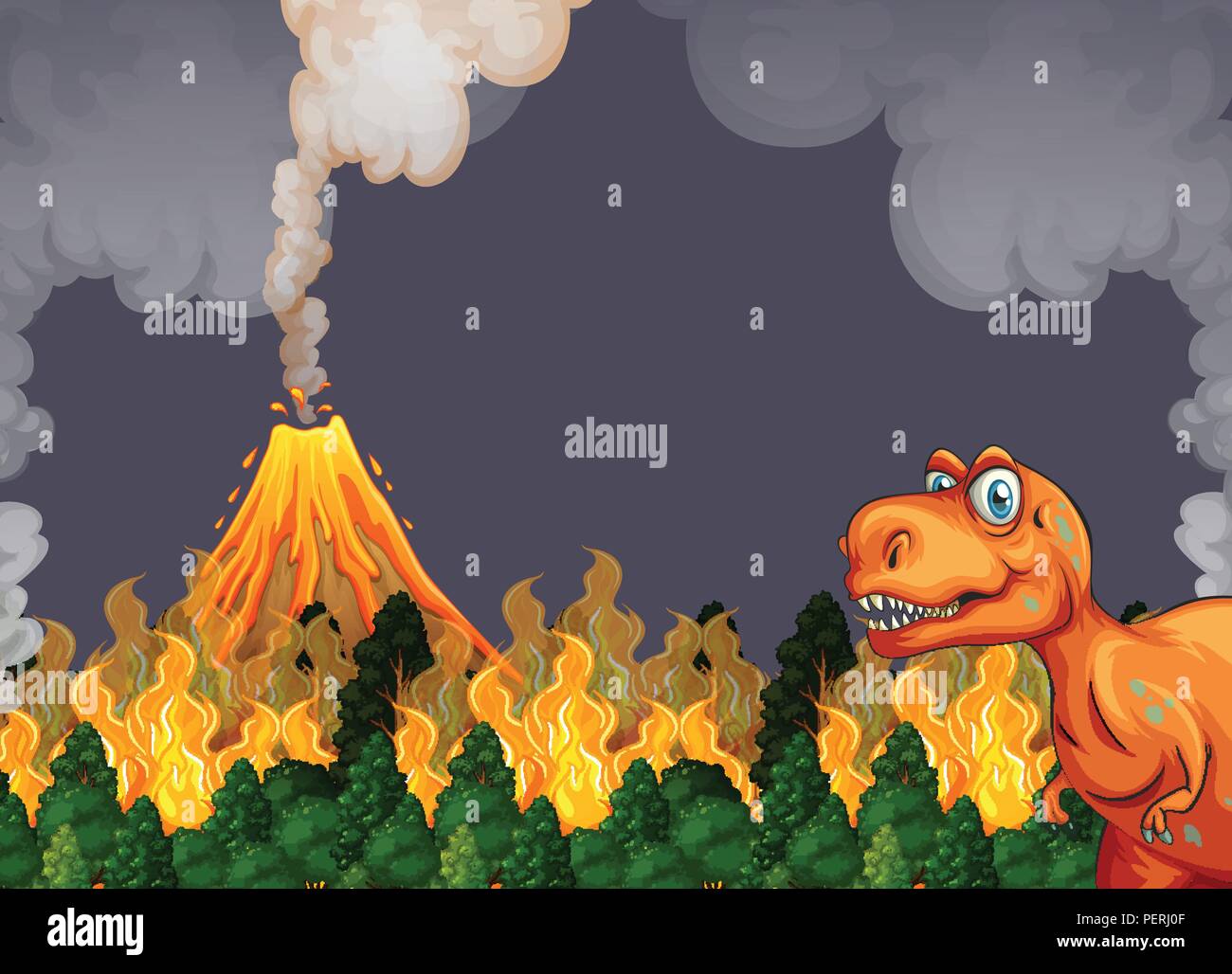 A dinosaur run away from volcano eruption illustration Stock Vector ...