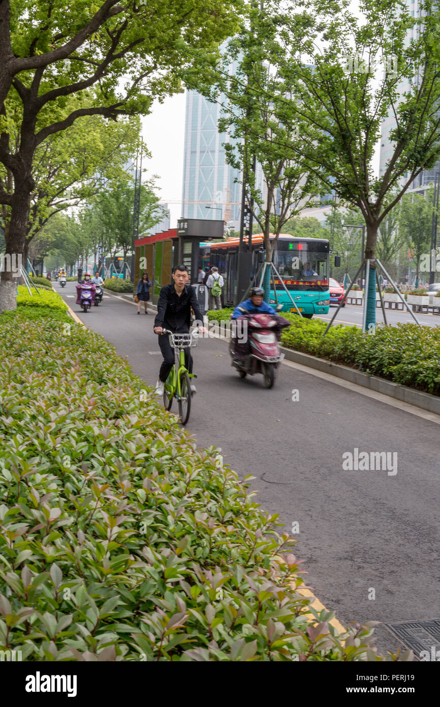 Suzhou, Jiangsu, China. Many Cities Have Traffic Lanes Dedicated to Use ...