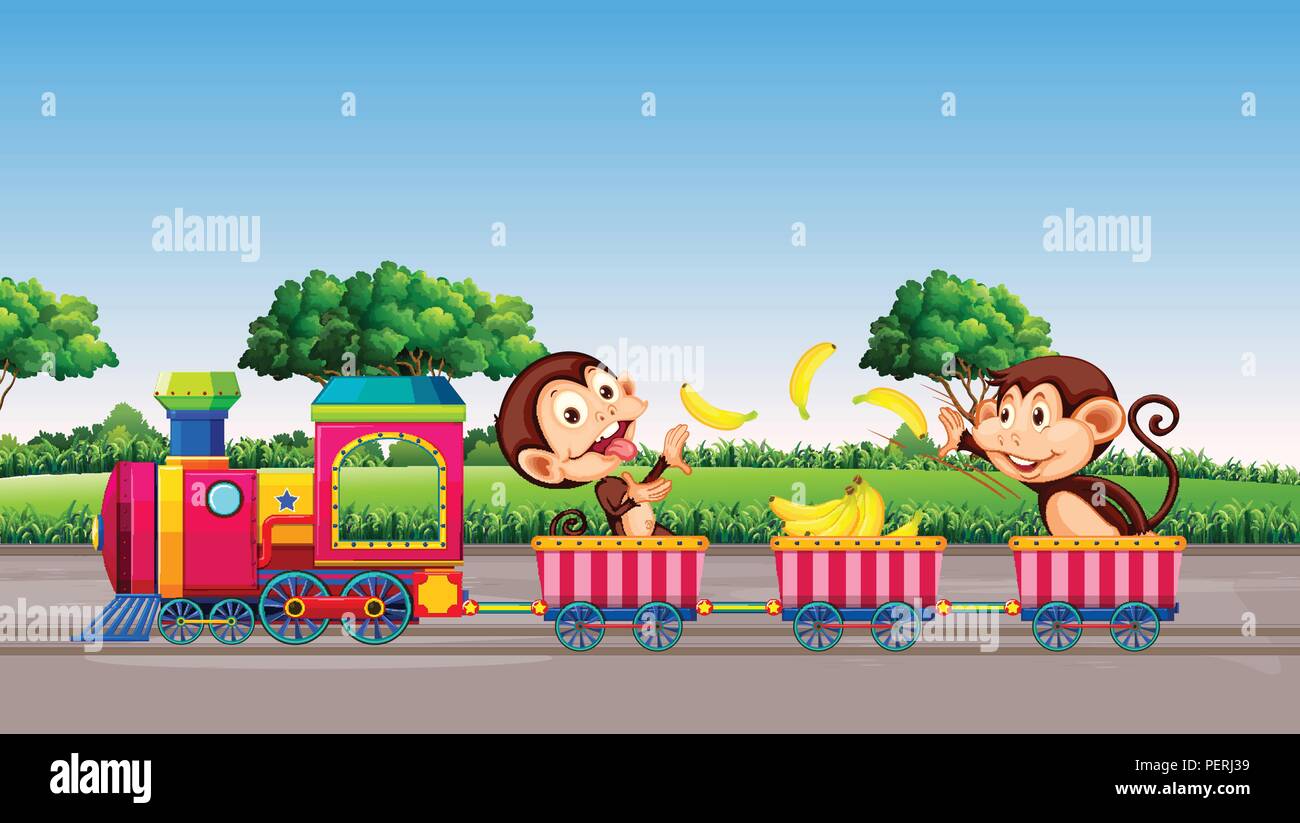 Monkey riding a train illustration Stock Vector Image & Art - Alamy