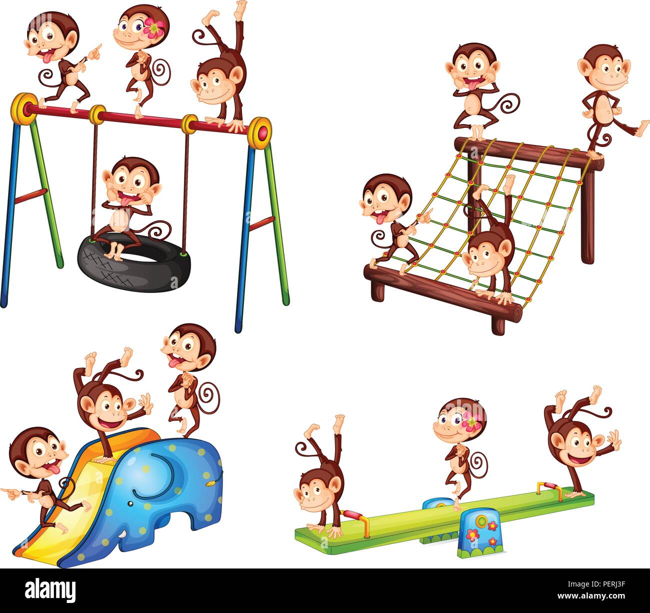 A set of monkey playing at playground illustration Stock Vector Image ...