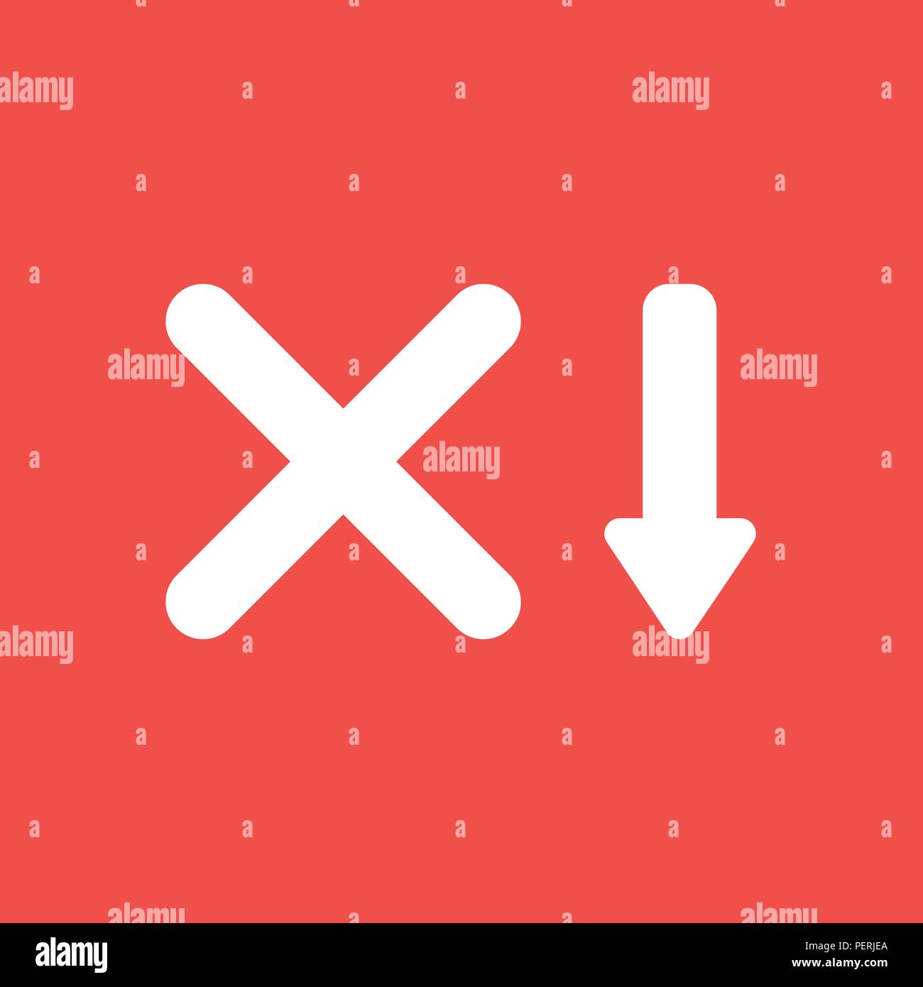 Flat vector icon concept of x mark with arrow moving down on red ...