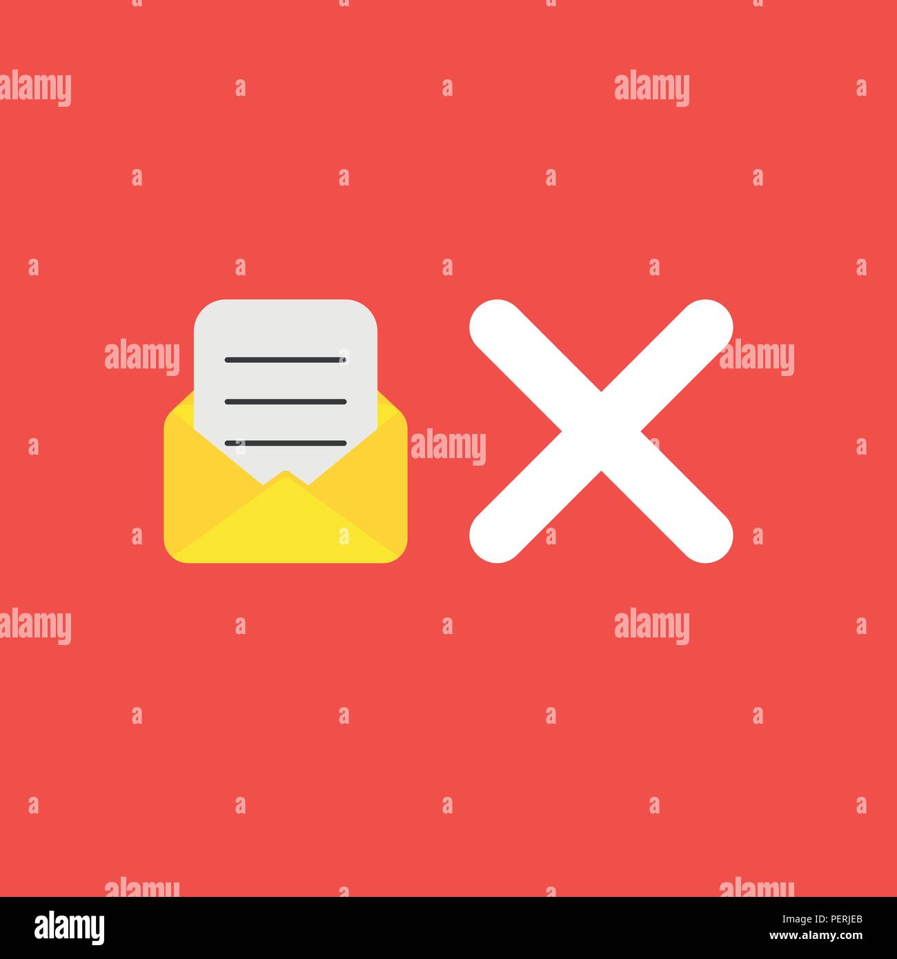 Flat vector icon concept of written paper inside mail envelope and x ...