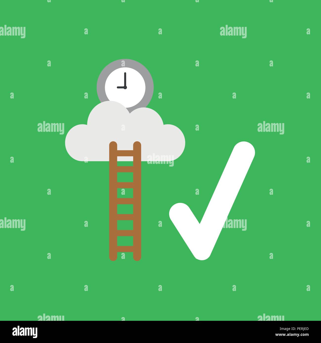 Flat vector icon concept of wooden ladder and clock on cloud with check ...