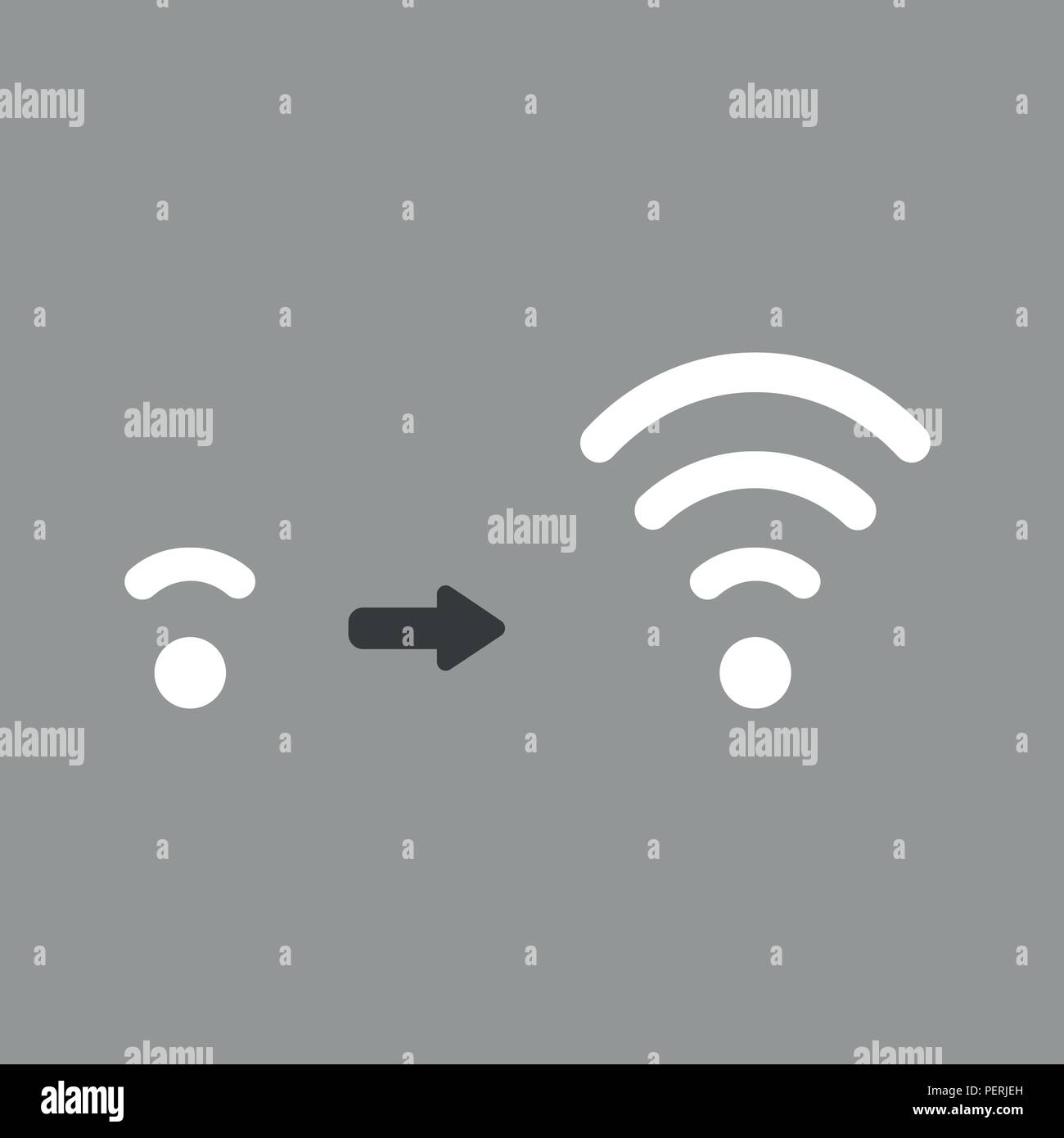 Flat vector icon concept of low and high wireless wifi symbols on grey ...