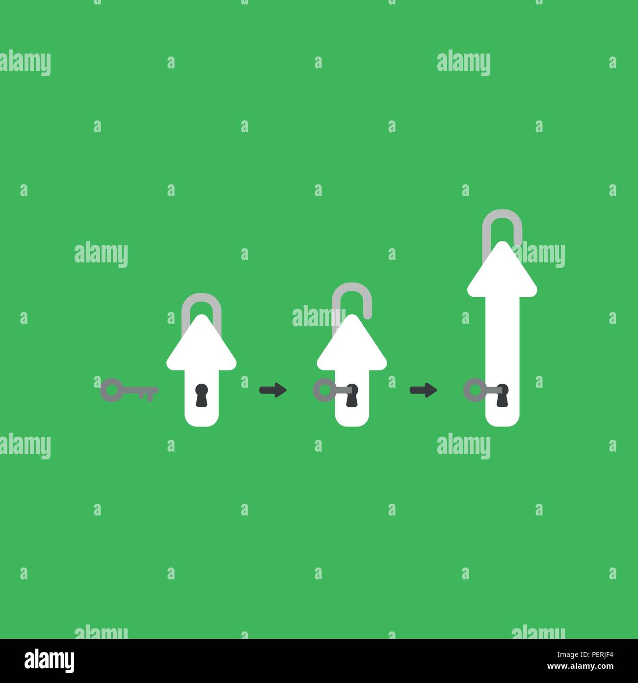 Flat vector icon concept of key unlock arrow padlocks and arrow moving ...
