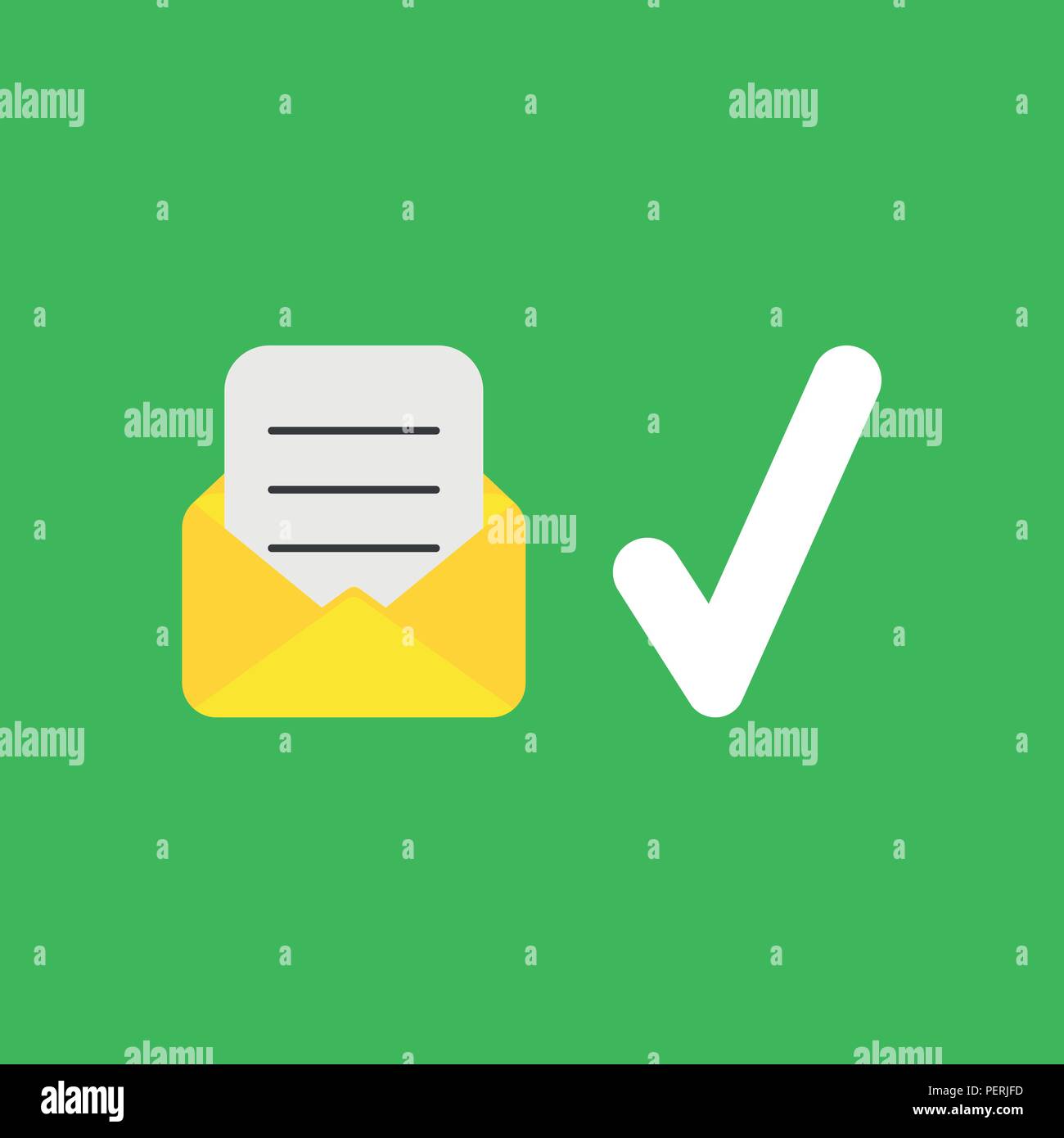 Flat vector icon concept of written paper inside mail envelope and ...