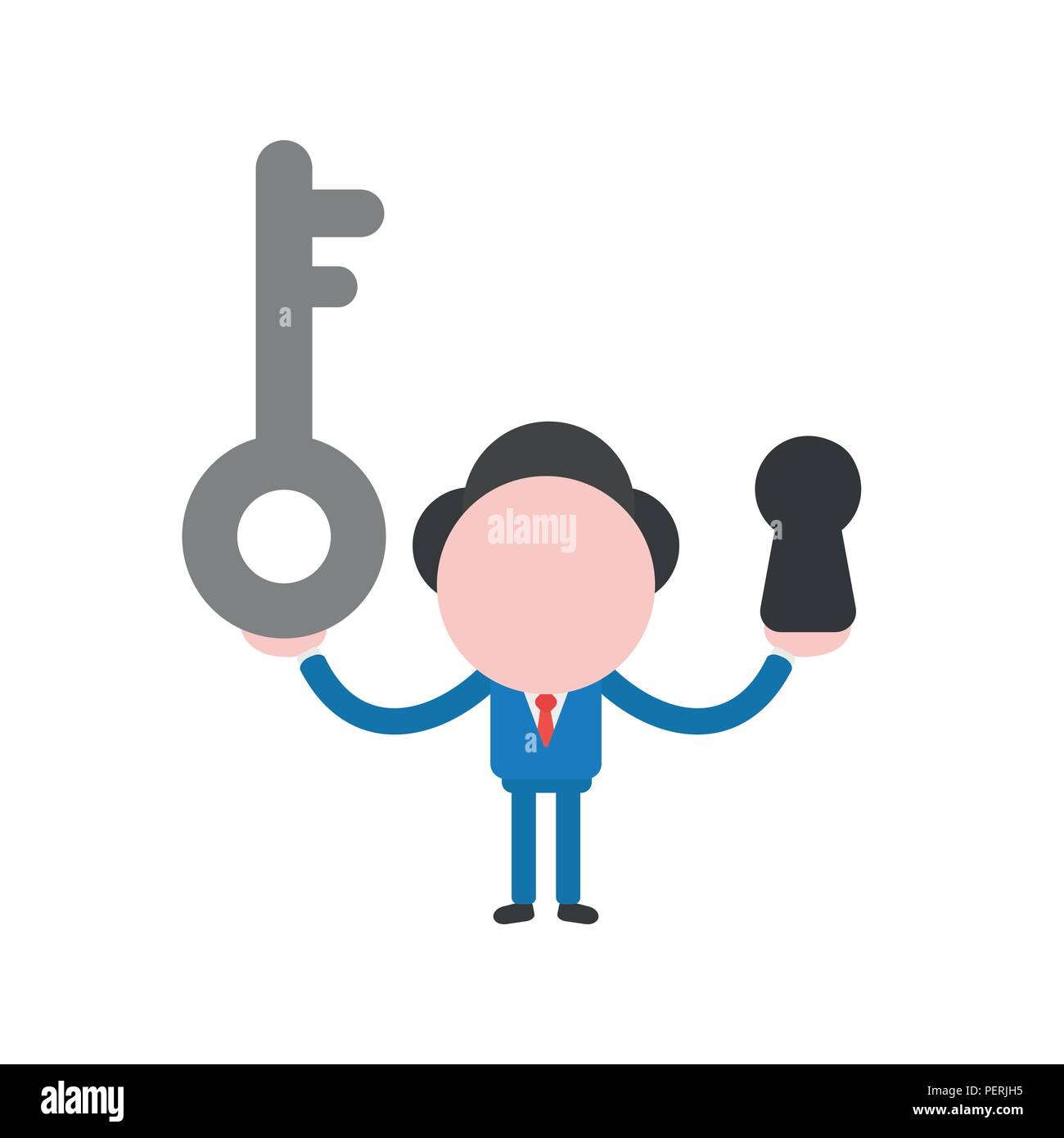 Vector illustration businessman character holding key and keyhole Stock ...
