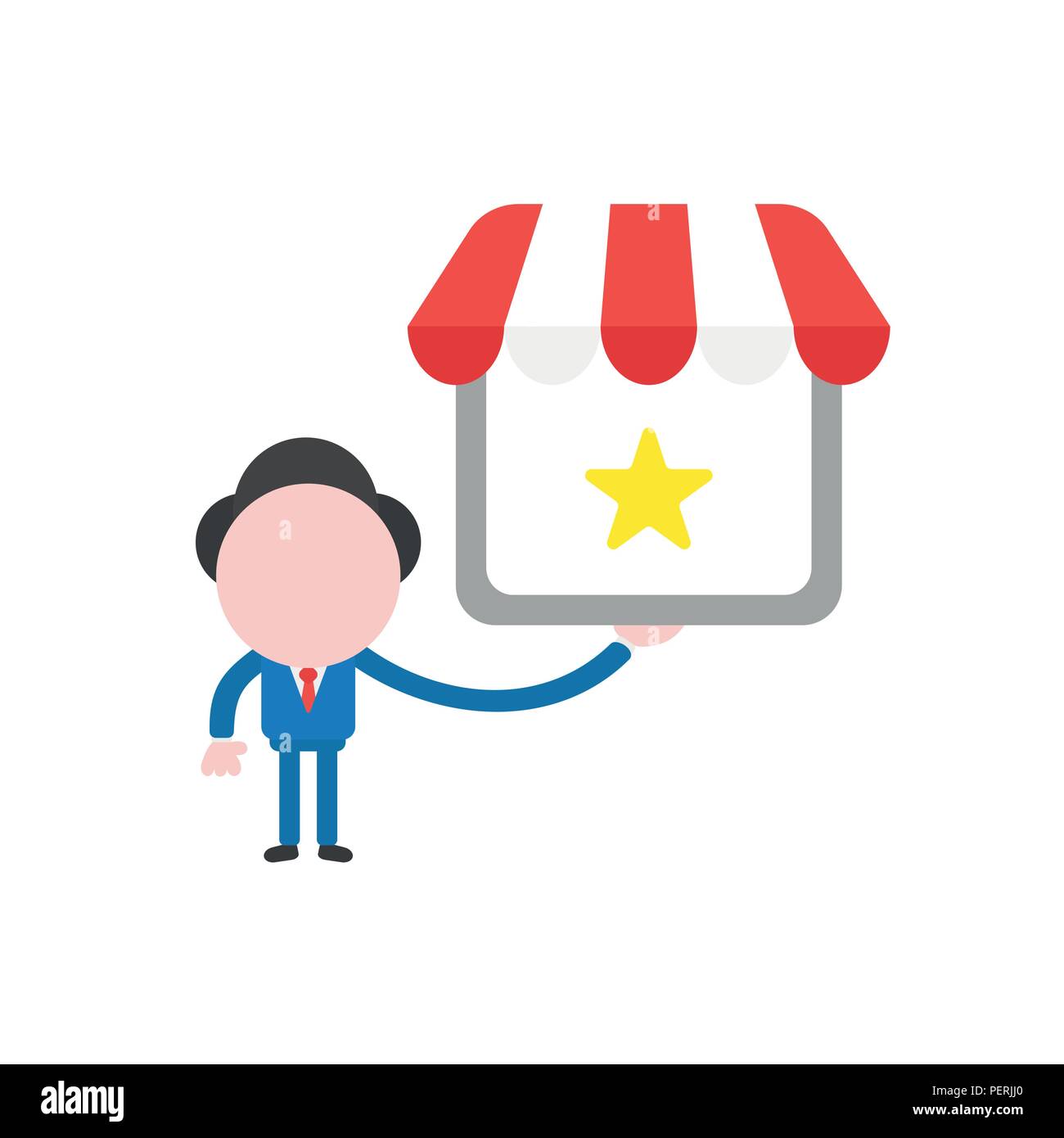 Vector illustration businessman character holding shop store with star ...