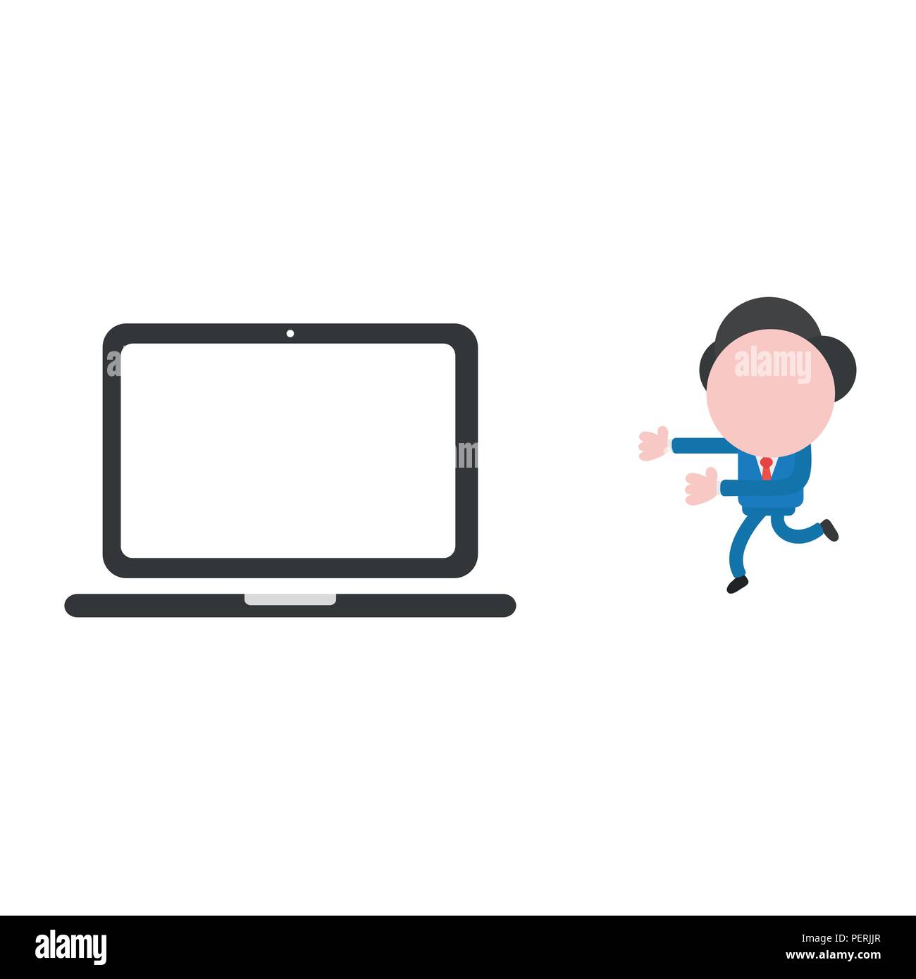 Vector illustration businessman character running to laptop computer ...